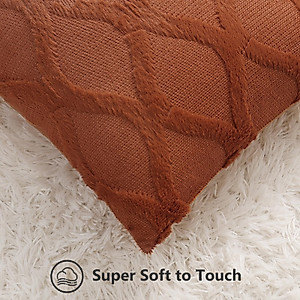decorUhome Fall Decorative Throw Pillow Covers 18x18 Set of 2, Soft Plush Faux Fur Wool Pillow Covers for Couch Bed Sofa Living Room, Rust