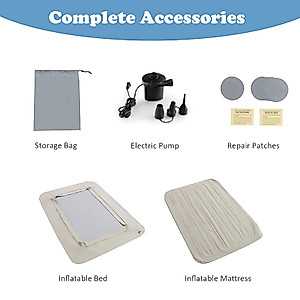 Costzon Toddler Travel Bed, Portable Toddler Bed with Detachable 2 Sided Air Mattress, Electric Pump, Storage Bag, Inflatable Blow Up Kids Bed, Perfect for Boys Girls Travel, Camping, Sleeping (Gray)