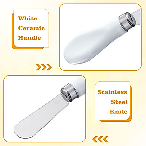 Mixweer 8 Pcs Cheese Spreader Knives Butter Spreader Knife Stainless Steel Spreader Knife with White Porcelain Handle for Kitchen, 5.1 Inch