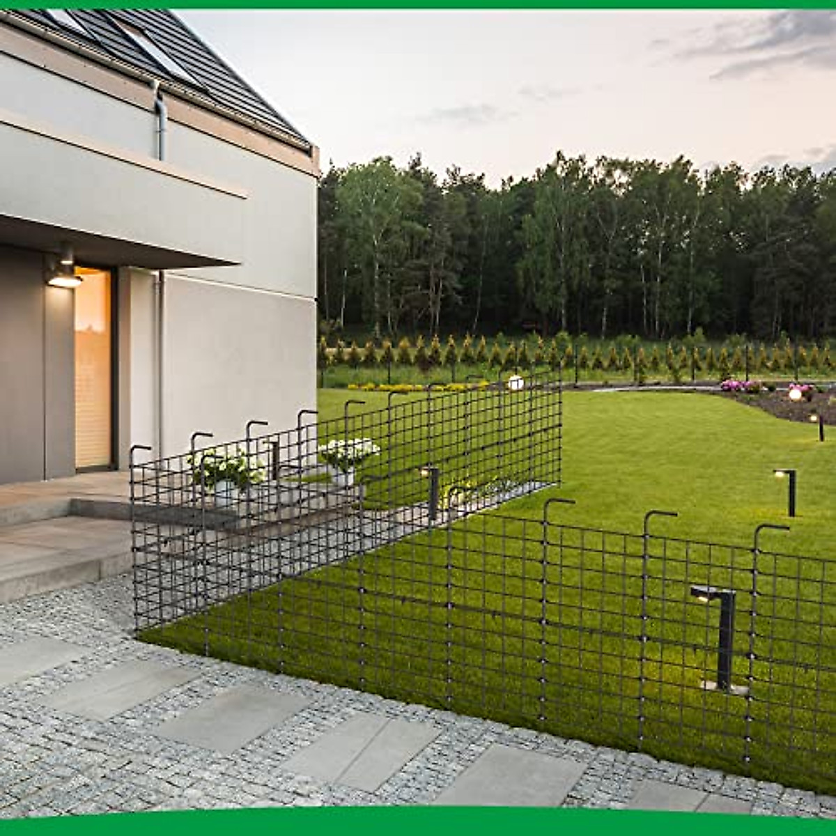 32 Pack Decorative Garden Fence Outdoor 24in x 22ft Coated Metal RustProof Landscape Wrought Iron Wire Border Folding Patio Fences Flower Bed Fencing Barrier Section Panels Decor Picket Edging