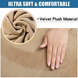 Smiry Velvet Seat Covers for Dining Room Chair Set of 6, Stretch Fit Removable Washable Chair Seat Cushion Protector Slipcovers with Ties, Beige