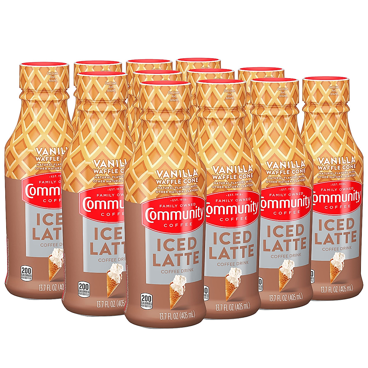 Community Coffee Vanilla Waffle Cone Iced Latte Ready To Drink, 13.7 Ounce Bottle (Pack of 12)