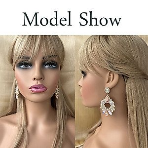 VANGETIMI Fashion Rhinestone Statement Drop Dangle Zinc Earrings Large Colorful Crystal Chandelier Earrings for Women Bridal Wedding Party Prom