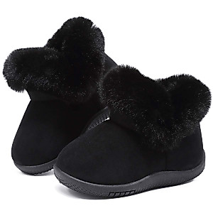 KEESKY Toddler Boots for Girls Suede Warm Fur Lined Ourdoor Footwear Black Size 3.5 M Toddler