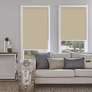 Blackout Cordless Window Roller Shades, Stone Custom Easy to Control Window Blinds with Spring Lifting System for Home, Windows, Doors, French Door