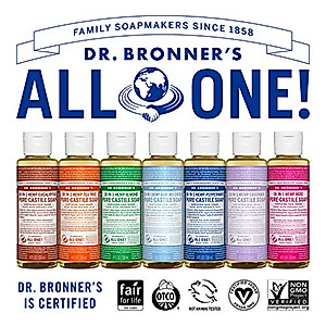 Dr. Bronner's - Pure-Castile Liquid Soap (4 Ounce Variety Pack) Peppermint, Lavender, Tea Tree, Eucalyptus, Almond - Made with Organic Oils, 18-in-1 Uses: Face, Body, Hair, Laundry, Pets and Dishes