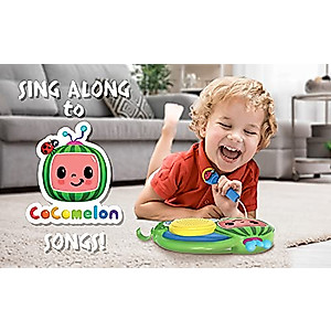 eKids Auxiliary Cocomelon Toy Singalong Boombox with Microphone for Toddlers, Built-in Music and Flashing Lights, Fans of Cocomelon Gifts