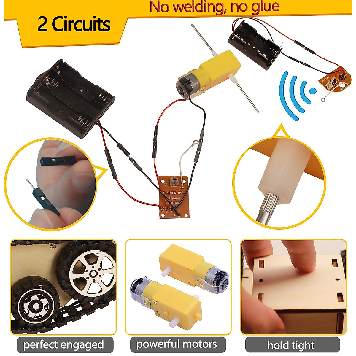 DIY Wooden Kids Science Experiment Kits-Remote Control Off Road Tracked Tank and Solar Power Race Car,STEM Learning Toys Gifts Electric Motor Building Project for Kids (Tank and Race Car(2 Kits))
