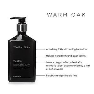 Gilchrist & Soames Warm Oak Hand and Body Lotion - 9oz - Natural, Essential Oils, All Skin Types, Zero Parabens, Sulfates, and Phthalates