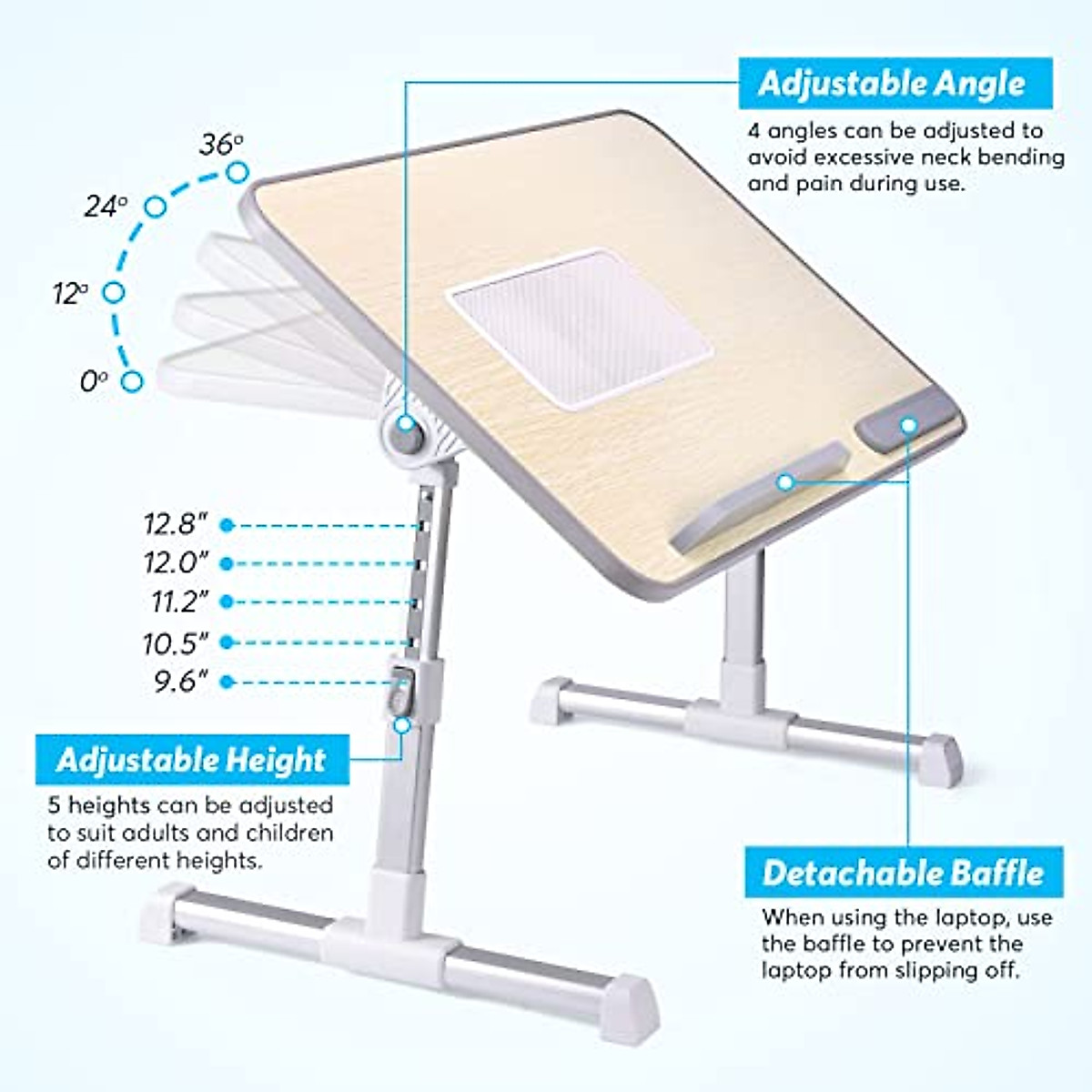 Slendor Laptop Desk Adjustable Laptop Stand Foldable Bed Table Portable Lap Desk Folding Notebook Stand Reading and Writing Holder Breakfast Tray with Drawer and Cooling Fan for Couch Sofa Floor