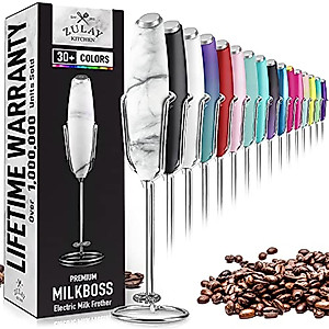ULTRA HIGH SPEED MILK FROTHER For Coffee With NEW UPGRADED STAND - Powerful, Compact Handheld Mixer with Infinite Uses - Super Instant Electric Foam Maker with Stainless Steel Whisk by Zulay (Marble)