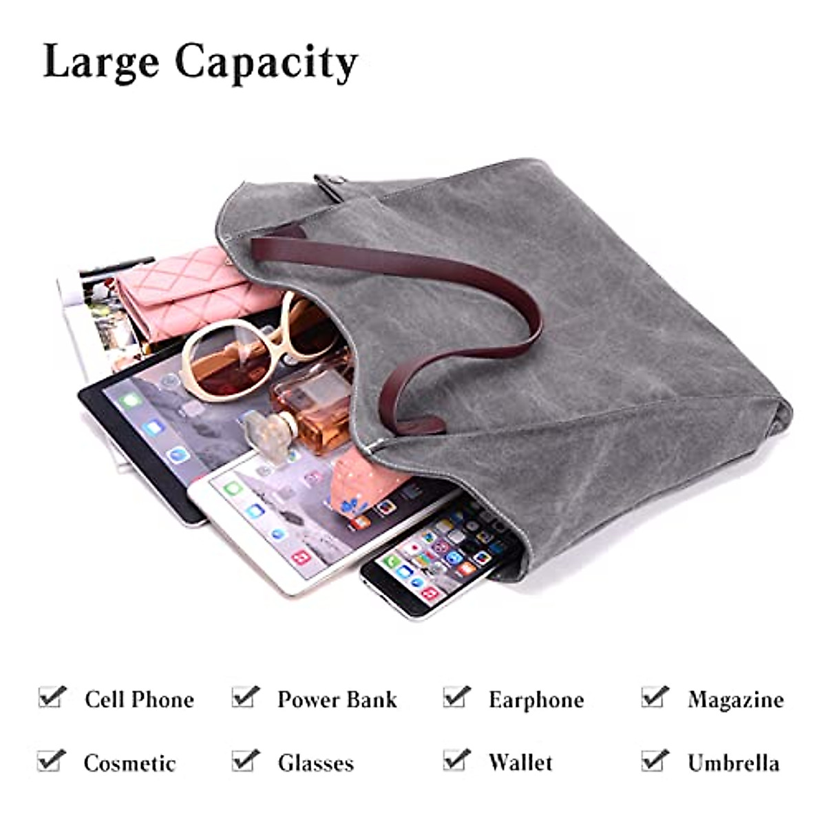 PORRASSO Women's Handbag Canvas Tote Large Shoulder Bag Ladies Top-Handle Bags Hobo Bag for Shopping Travel Work Daily Use Off White