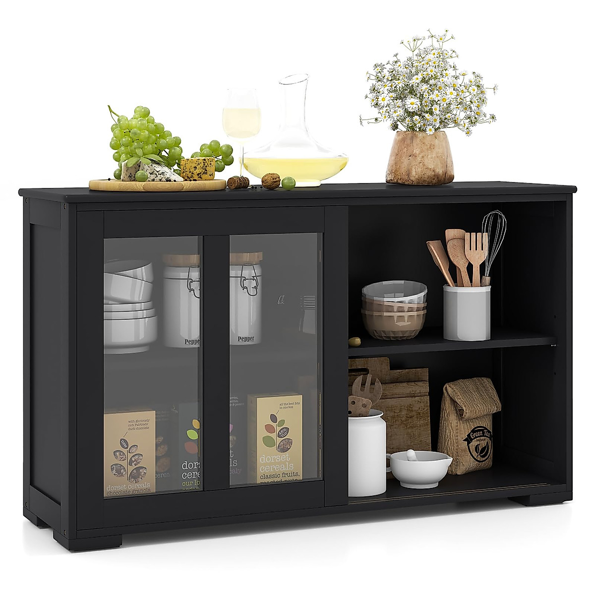 Safeplus 42" Compact Buffet Sideboard with Sliding Glass Doors and Adjustable Shelf for Dining Room, Living Room