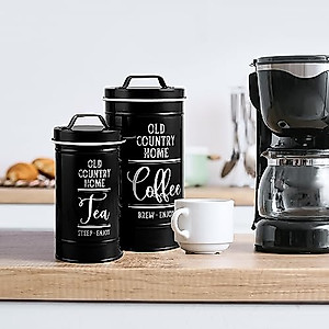 DAYYET Black Canisters Sets for the Kitchen, Airtight Kitchen Canisters for Countertop, Flour and Sugar Containers, Tea Coffee Sugar Canister Set, Black Kitchen Decor and Accessories, Set of 4