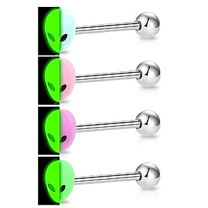 Melighting 4Pcs Alien Tongue Rings Glow in The Dark 14G Surgical Steel 316L Tongue Piercing Jewelry Multi Alien Tongue Barbells Body Piercing Jewelry