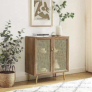 EDYO LIVING Sideboard Buffet Cabinet with Metal Grid Decorated Doors, Console Cabinet, Buffet Cabinet for Kitchen, Bar, Dining Room, Entryway 30.8”Wx15.8”Dx35”H Rustic Oak