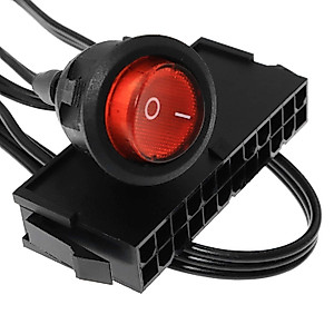 SQXBK 24-Pin Female ATX PSU Power Supply Starter On/Off Switch Jumper Bridge with Braided Cable and Red Light