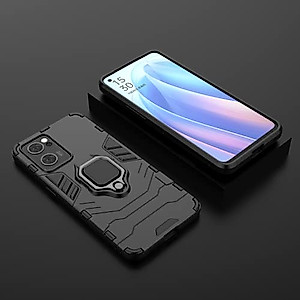 ZMONE Phone Case for Oppo Reno 7 5G Case with Glass Screen Protector [2 Pack] Heavy Duty Dual Layer Military Grade Shockproof Protective Cover with Magnetic Ring Kickstand - Black