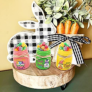 Easter Mini Mason Jar Spring Easter Tiered Tray Decor Easter Bunny Gnome Table Sign Farmhouse Tiered Tray Decor Easter Egg Hunt Rustic Table Decoration for Home Kitchen Tray Counter Gift Idea Set of 3