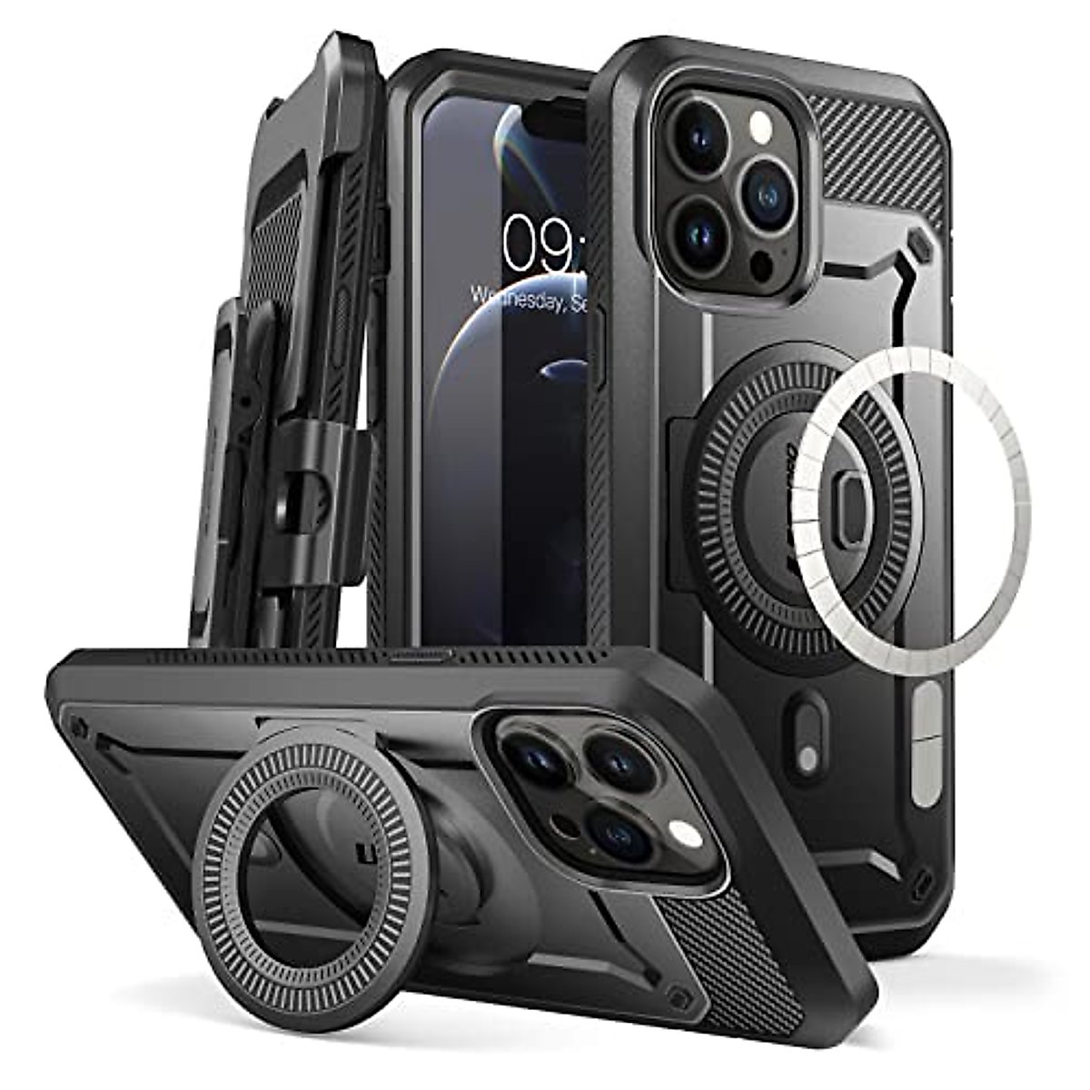 SUPCASE Unicorn Beetle Pro Mag Case for iPhone 13 Pro Max (2021 Release) 6.7 Inch, Compatible with MagSafe Full-Body Rugged Belt-Clip Case with Built-in Screen Protector & Kickstand (Space Gray)