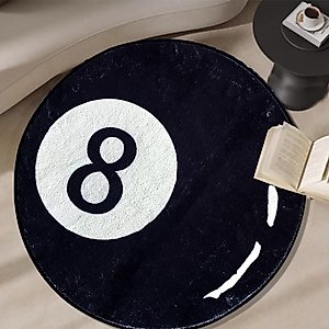 8 Ball Rug 24/32in Black Round Rug, Non-slip TPE bottom, Interesting and Unique Area Rug for Bedroom, Living room, Bathroom Front door floor mat decoration, Gift for billiard lovers. (40in)