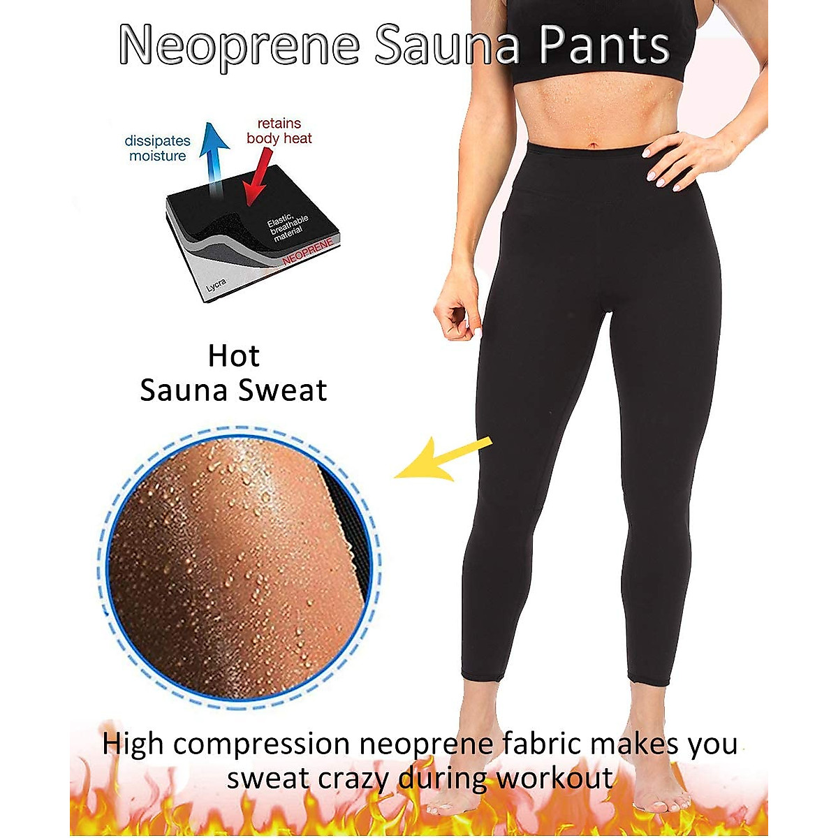 RIBIKA Leggings for Women Yoga Pants Tummy Control with Pocket Sauna Sweat Workout Tank Top Black Gym Butt Lifting