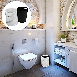 ABOOFAN Marble Design Small Trash Can, Plastic Round Trash Can Bathroom Wastebasket Garbage Can Office Recycle Bin for Bathroom Bedroom Home Office White