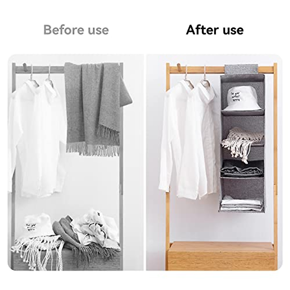 XJ-HOME Wardrobe Cotton Linen Storage Hanging Bag Clothes Organizer Multi-Layer Drawer Multifunctional Hanger Rack for Bedroom or Rack,Dark Gray
