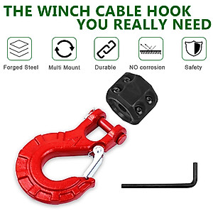 AMBULL Heavy Duty Forged Steel 3/8" Grade 70 Safety Latch Winch Cable Hook Stopper & Clevis Slip Hook Sets, Included Allen Wrench,Max 35,000 lbs, Red