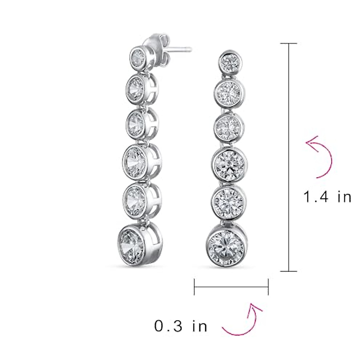 Elegant Bridal Sterling Silver AAA CZ Linear Drop Earrings With Geometric Bubble Design For Women Wedding, Prom Cubic Zirconia In A Bezel Set Round Shape.