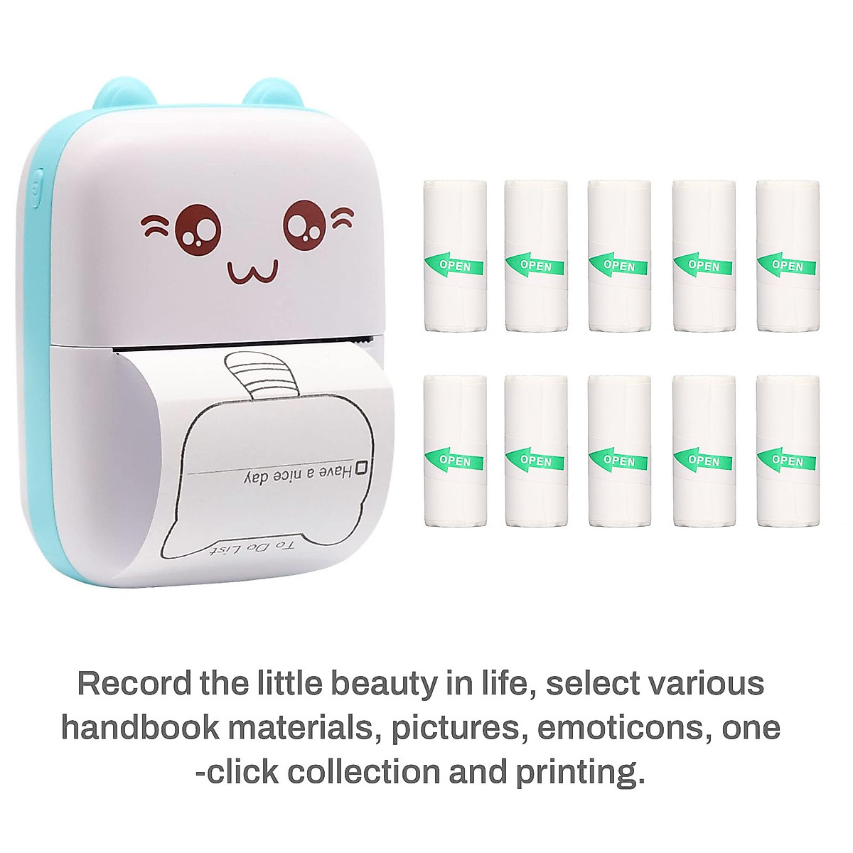Keebgyy Mini Sticker Receipt Printer Portable Pocket Printer Thermal Inkless Printing Paper Including 5 Rolls for Photo Journal Notes 57x25mm Adhesive Thermal Paper (10 Rolls)