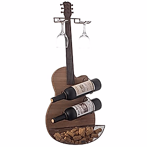 Vintiquewise Black Metal Guitar Shaped Wine Rack Holder for Living Room, Dining, or Entryway