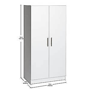 Prepac Elite 2 Door Standing Storage Cabinet, 16" D x 32" W x 65" H, White