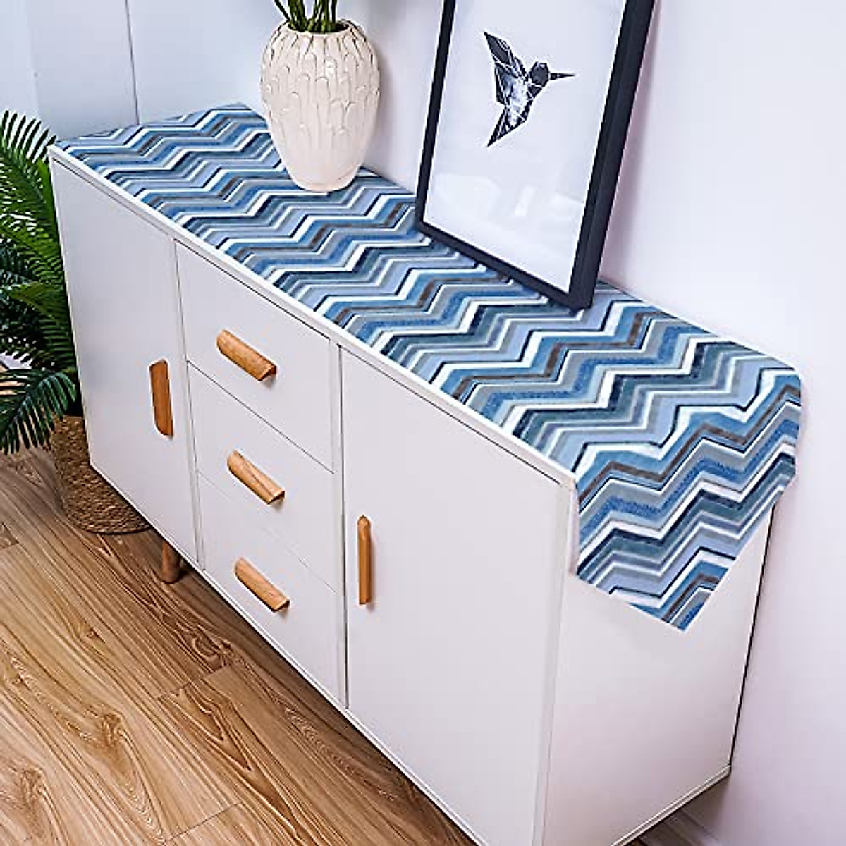 Big buy store Table Runner Zig Zag Chevron Geometric Lines Cotton Line Table Covers for Dinner Kitchen Wedding Indoor and Outdoor Parties Northern Europe Blue Table Setting Decor -13 x 72 inch