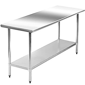 24 x 60 Inch Stainless Steel Work Table Kitchen Work Table Scratch Resistent Commercial Work Table Metal Table with Adjustable Table Foot for Kitchen Home Restaurant