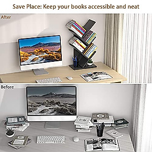 Topfurny Tree Bookshelf, 4-Tier Book Storage Organizer Shelves Floor Standing Bookcase, Wood Storage Rack for Office Home School Shelf Display for Cd/Magazine/Book -Black