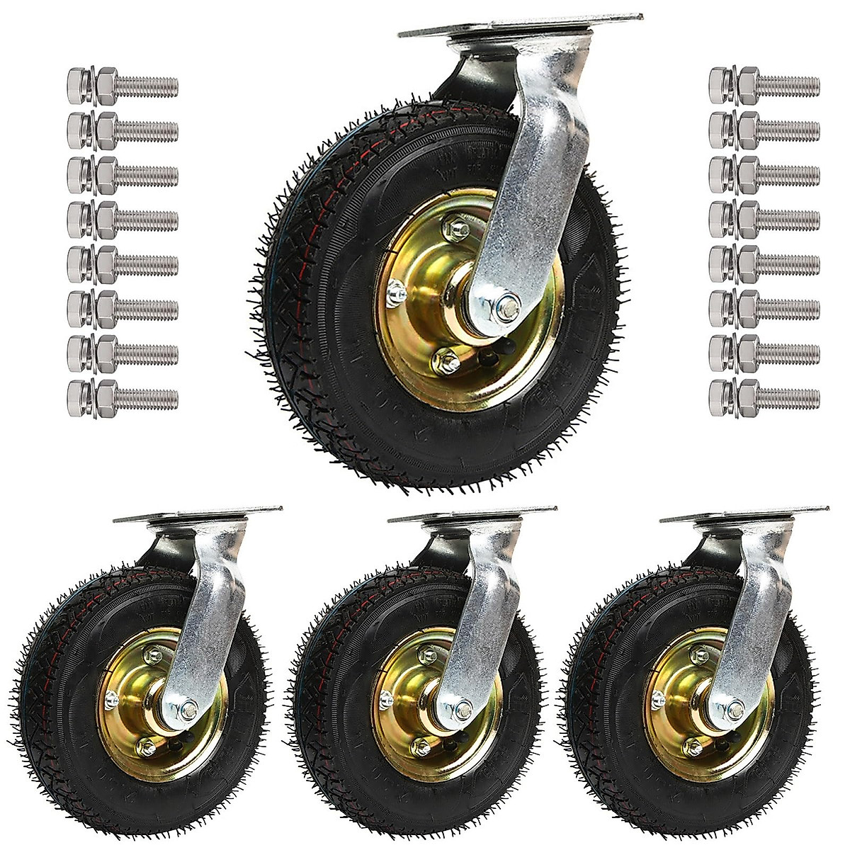 Toolbox Replacement Casters, Rubber Caster Wheel, Wheelbarrow Tires, with Ball Bearings with Screws, for Carts Furniture Trolley DIY Stands Replacement Foot Wheel