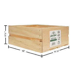 Good Wood by Leisure Arts Wooden Half Crate Craft Caddy in Unfinished Pine for Storage Wood crates, Large Decorative Boxes and centerpieces for The Home and Table 11.75" x 10x4.8"