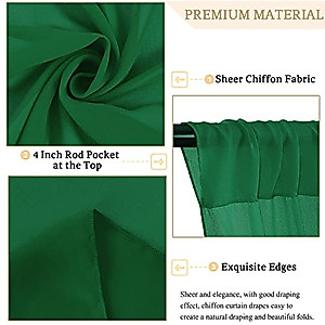 MODFUNS Emerald Green Curtains Backdrop 10x10FT 2 Panels Chiffon Fabric Curtain for Bridal Sheer Backdrop Curtains for Reception Prom Sheer Wedding Curtain Backdrop for Party Receprtion Window Drapes