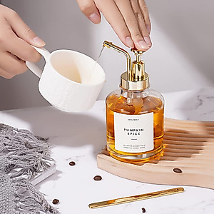 Molimoli Coffee Syrup Dispenser for Coffee Bar, Coffee Pump Dispenser Set of 2, 350ml Gold | Coffee Syrup Dispenser for Coffee Bar with Ceramic Tray, Coffee Pump Dispenser Set of 2, 500ml Gold+tray