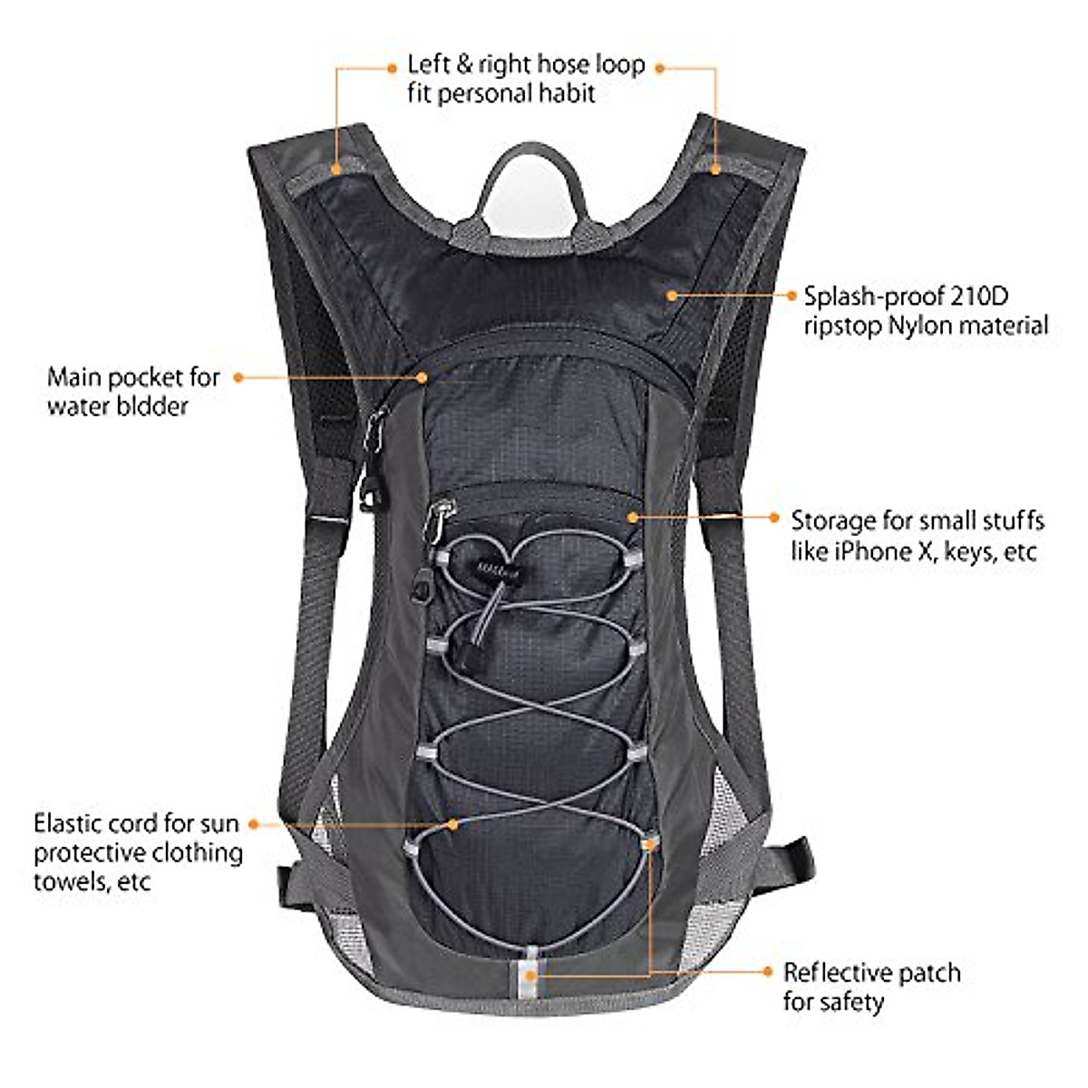 Unigear Hydration Pack Backpack with 70 oz 2L Water Bladder for Running, Hiking, Cycling, Climbing, Camping, Biking (Black)