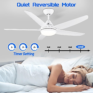 wurzee Ceiling Fans, 48 Inch, Modern Ceiling Fans 3-Speed, Reversible Motor, 24W LED, Dimmable Light, Timing 5 Blades, White Lighting & Ceiling Fans for Dining Room, Kitchen, Garage, Game Room