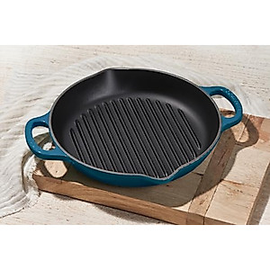Le Creuset Enameled Cast Iron Signature Deep Round Grill, 9.75", Deep Teal