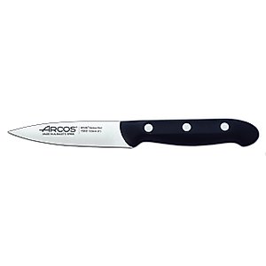 ARCOS Paring Knife 4 Inch Stainless Steel. Professional Kitchen Knife for Peeling Fruits and Vegetables. Ergonomic Polyoxymethylene Handle and 100mm Blade. Series Maitre. Color Black
