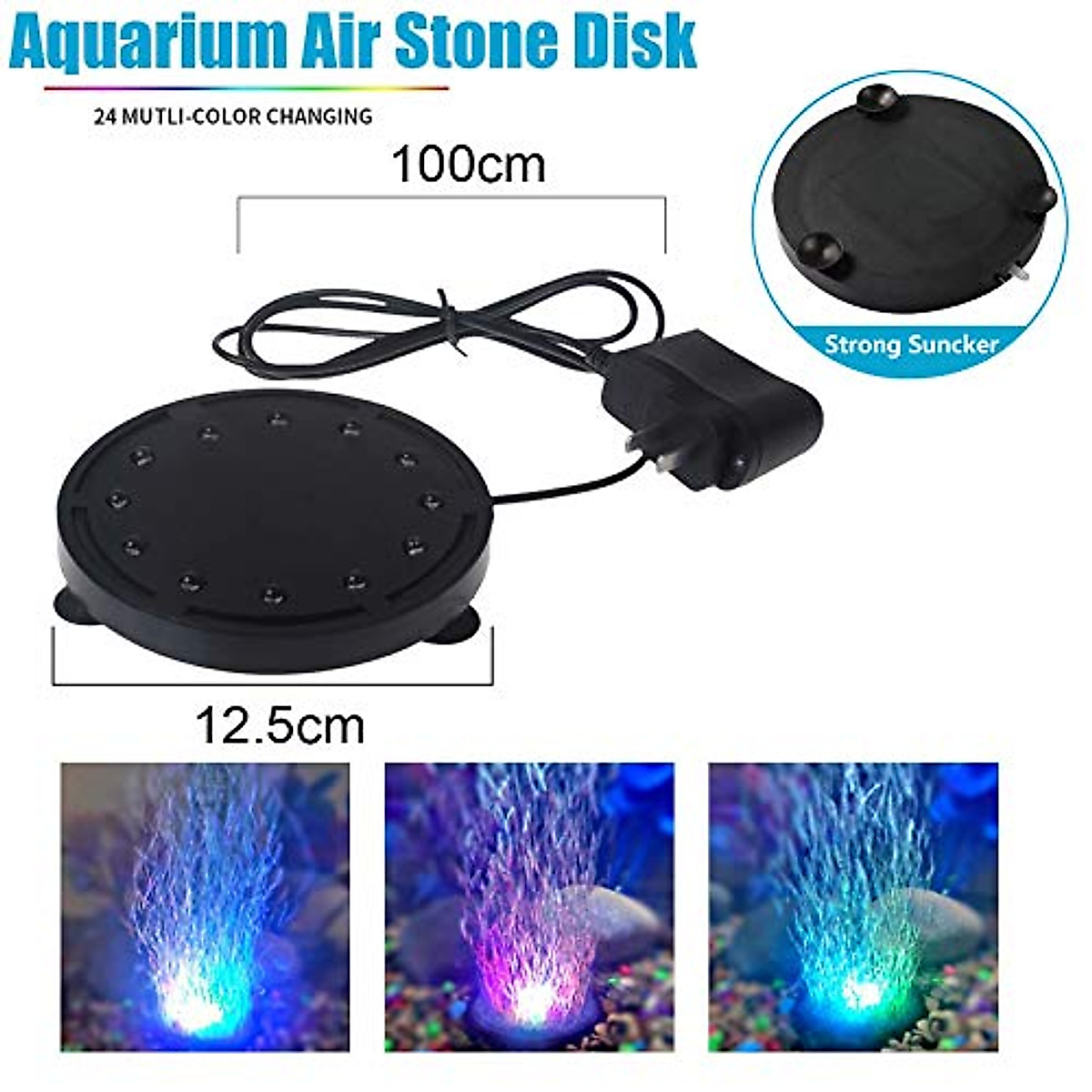 LEDGLE 5 inch 12LEDs Aquarium Air Bubble Light, Multi-Colored Submersible Fish Tank Air Stone Disk Lamp Underwater Bubbler Light for Fish Tanks and Fish Ponds
