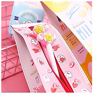 NYKKOLA Kawaii Set of 3 Milk Carton Pencil Cases Cosmetic Bag + 3 Carrot Gel Ink Pens