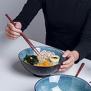 Auanlay 8 Inch Ceramic Ramen Bowl Set of 2, Porcelain 40 oz Japanese Udon Soba Pho Asian Soup Noodle Bowls with Chopsticks and Spoons