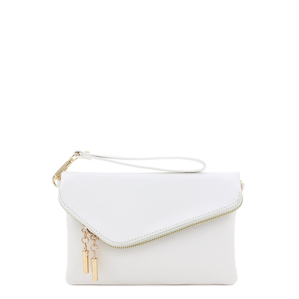 FashionPuzzle Envelope Wristlet Clutch Crossbody Bag with Chain Strap (White)