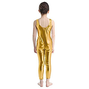 iEFiEL Girls One Piece Ballet Dance Gymnastics Leotard Teamwear Metallic Tank Unitard Toddler Kids Biketard Gold 7-8