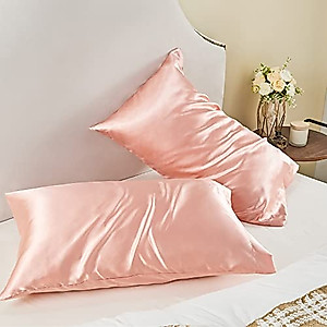 BEDELITE Satin Silk Pillowcase for Hair and Skin, Coral Pillow Cases Standard Size Set of 2 Pack, Super Soft Pillow Case with Envelope Closure (20x26 Inches)